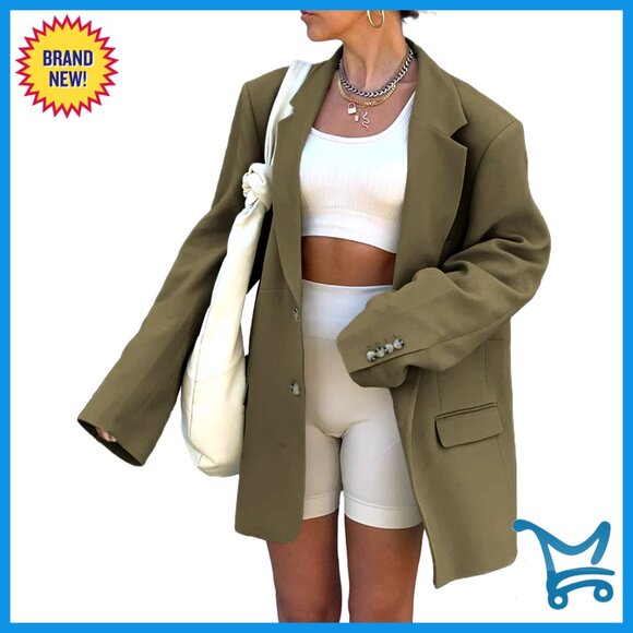 Jackets & Coats | Long Sleeve Oversized Blazer Polyester Spandex Double ...